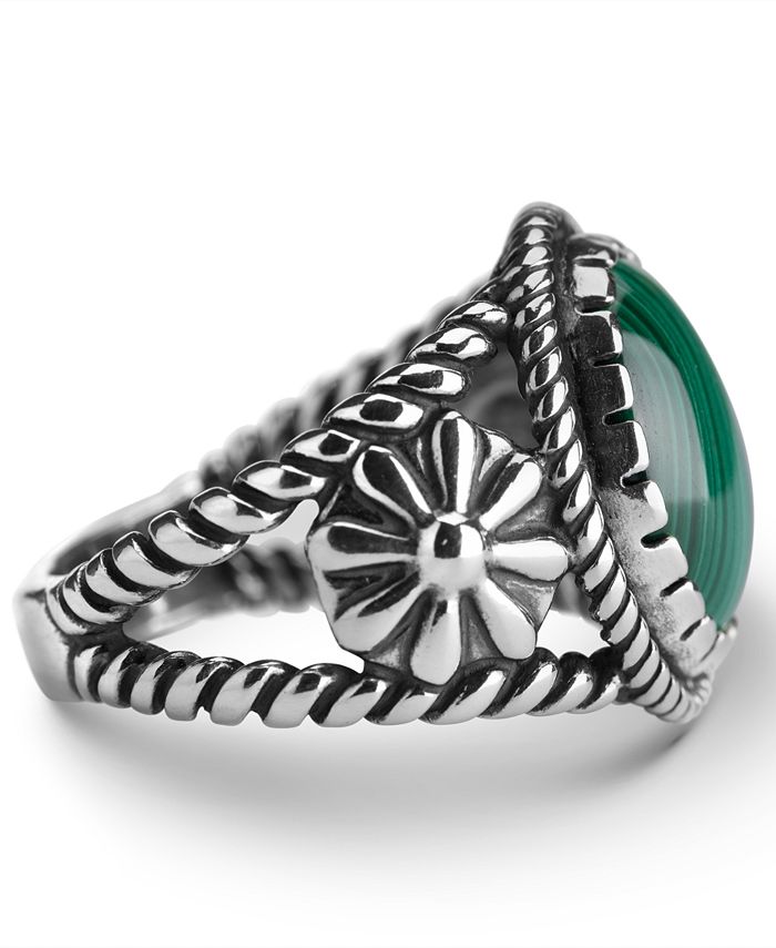 American West Malachite or Orange Spiny Oyster Bezel Set Ring in Sterling Silver - Macy's