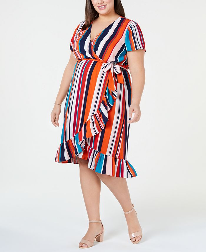 Love Squared Plus Size Striped Ruffle Wrap Dress - Macy's