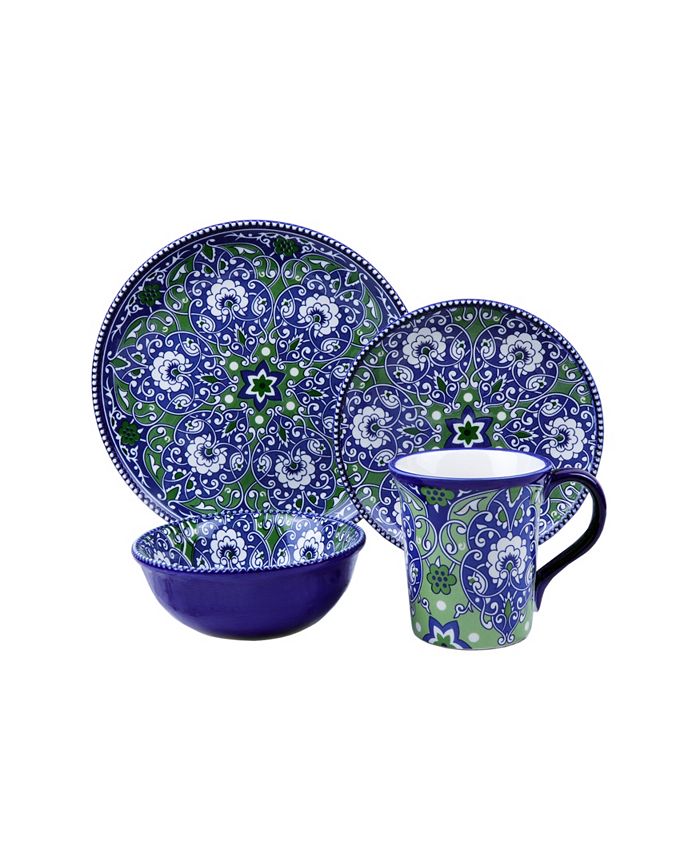 Lorren Home Trends Bimini Collection 16 Piece Beaded Stoneware Set - Macy's