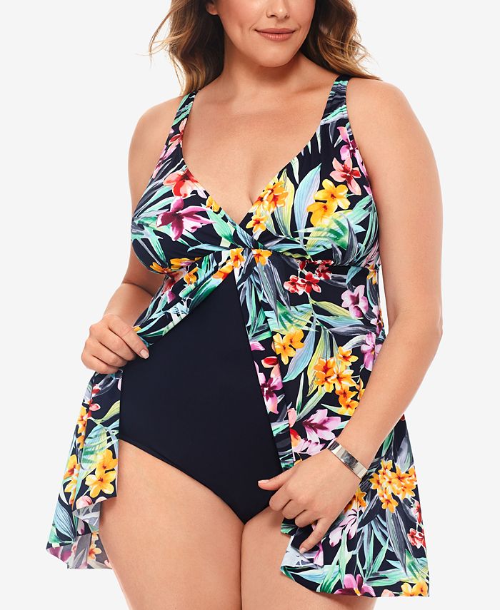 Swim Solutions Plus Size Printed Flyaway Swimdress Created For Macys