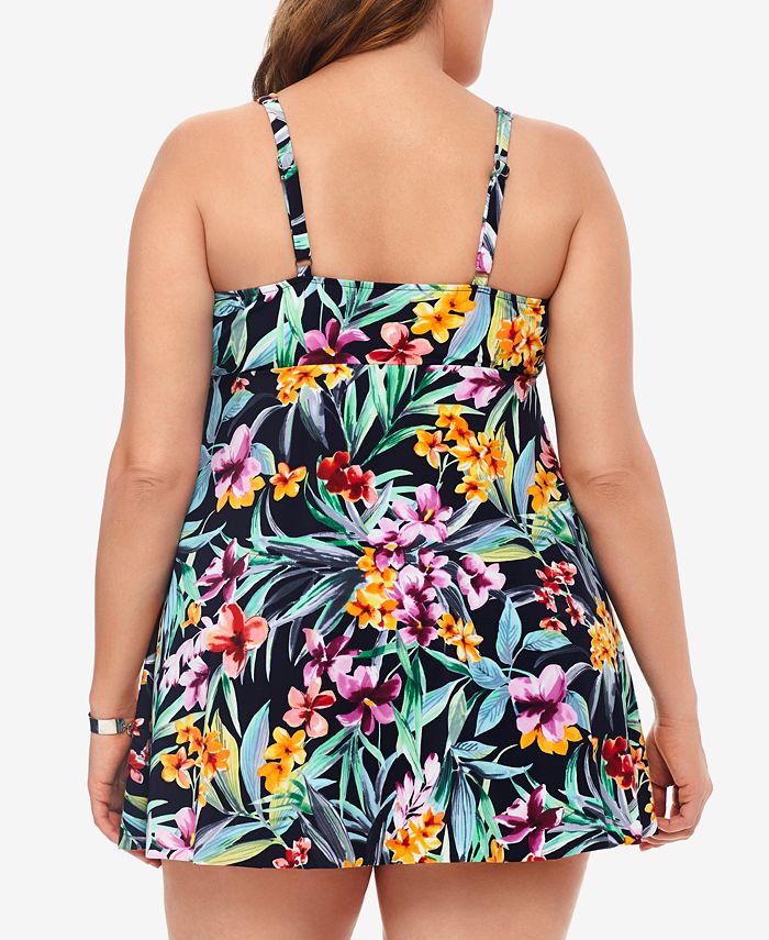 Swim Solutions Plus Size Printed Flyaway Swimdress Created For Macys