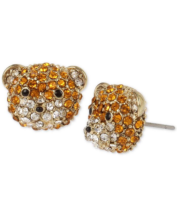 Betsey Johnson Gold-Tone Pavé Teddy Bear Stud Earrings - Macy's