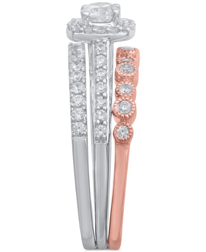 Macy's 3-Pc. Two-Tone Diamond Bridal Ring Set (3/4 ct. t.w.) in 14k ...