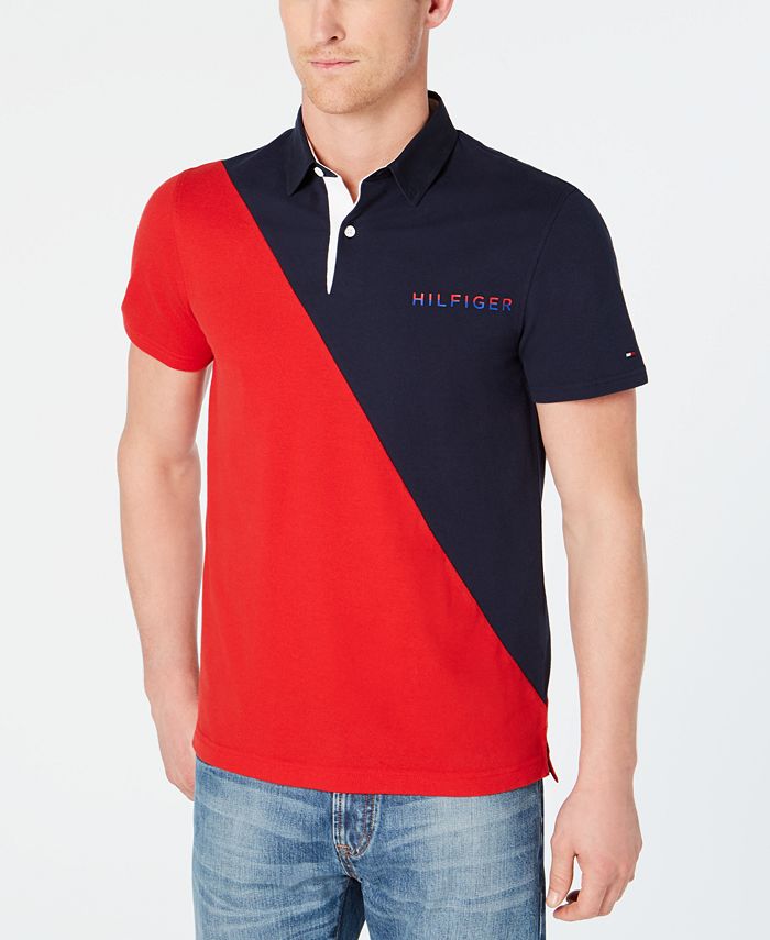 Tommy Hilfiger Men's Custom Fit Diagonal Colorblocked Polo - Macy's
