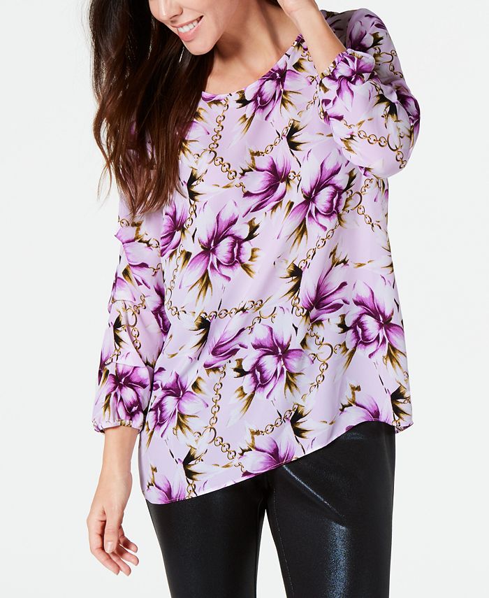 JM Collection Printed Statement-Sleeve Blouse, Created for Macy's - Macy's