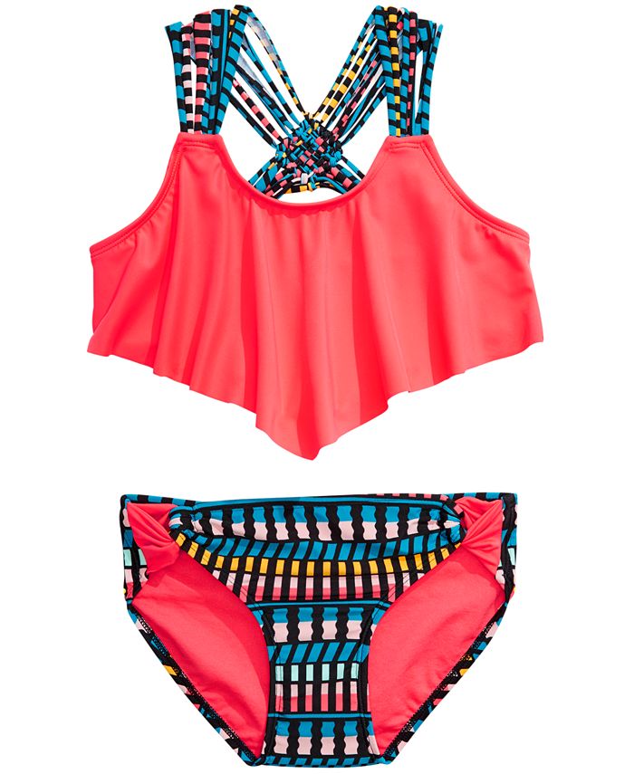 Summer Crush Big Girls 2-Pc. Printed Flounce Bikini - Macy's