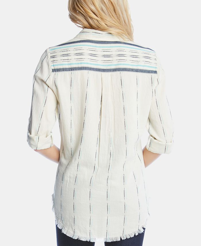 Karen Kane Cotton Striped Fringed-Hem Shirt - Macy's