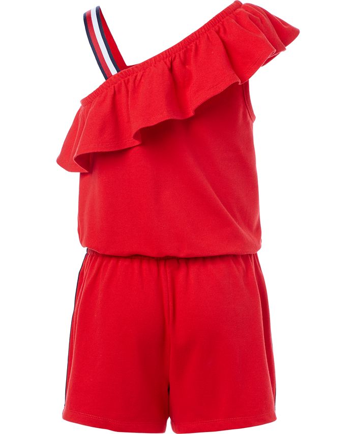 Tommy Hilfiger Big Girls Piqué One-Shoulder Romper - Macy's