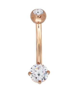 Bodifine 10K Rose Gold Round CZ Belly Bar - Macy's