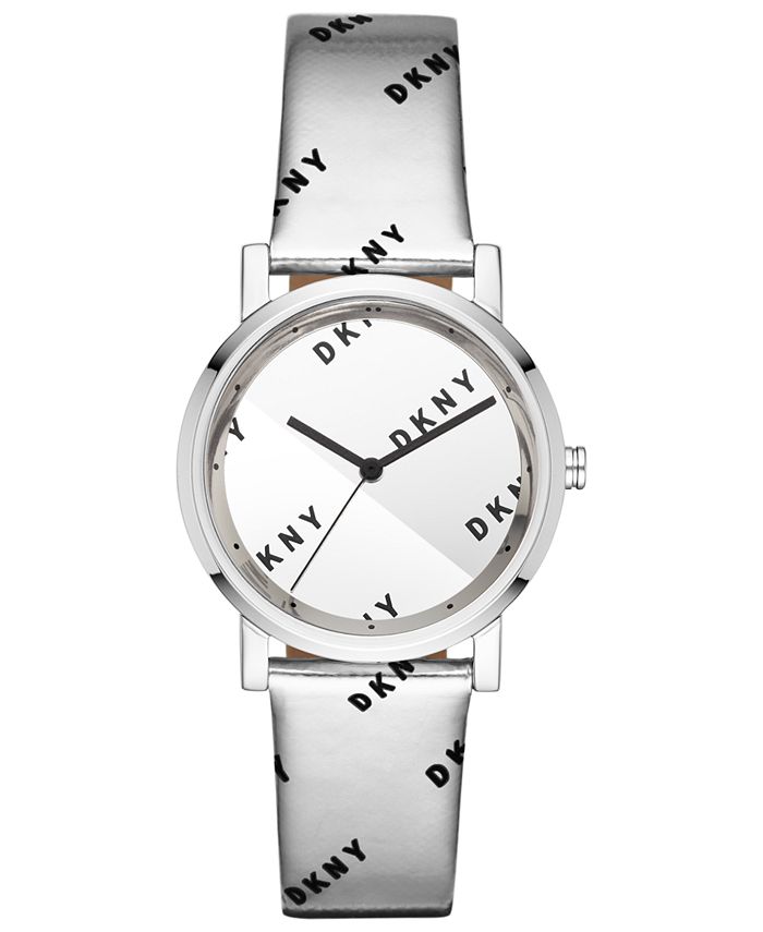 Dkny Womens Soho Silver Tone Leather Strap Watch 34mm Macys