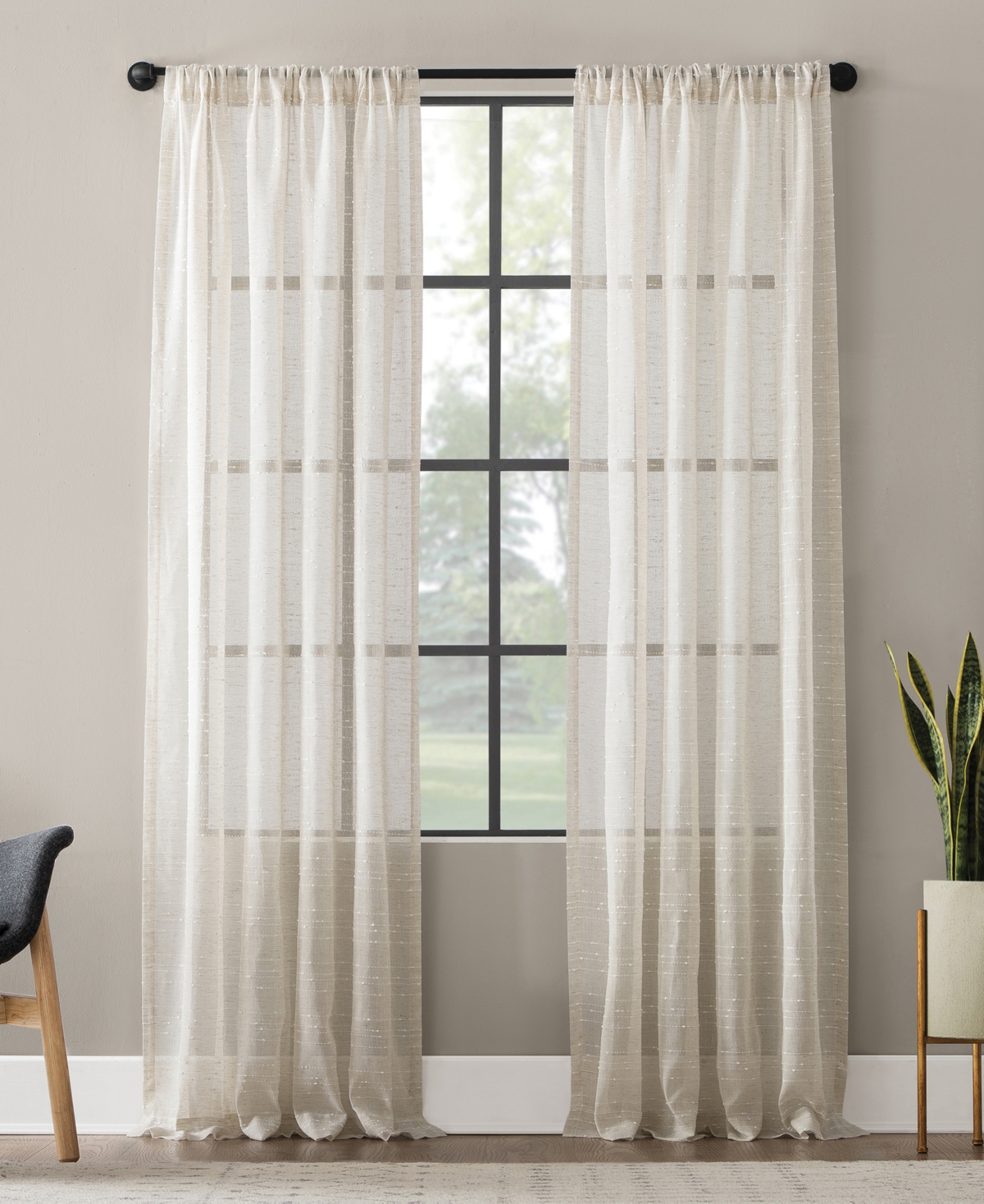 Click here for Textured Slub Stripe Anti-Dust Linen Blend Sheer C... prices