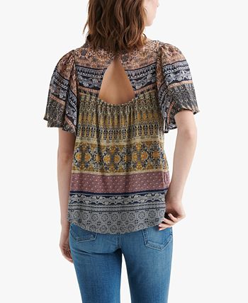 Lucky Brand Printed Keyhole-Back Top - Macy's
