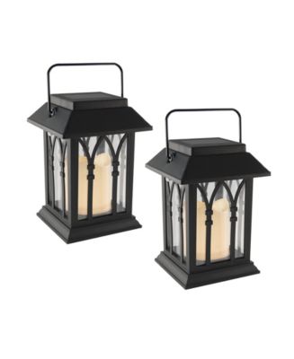 Lumabase Set of 2 Black Mini Solar Lanterns - Macy's