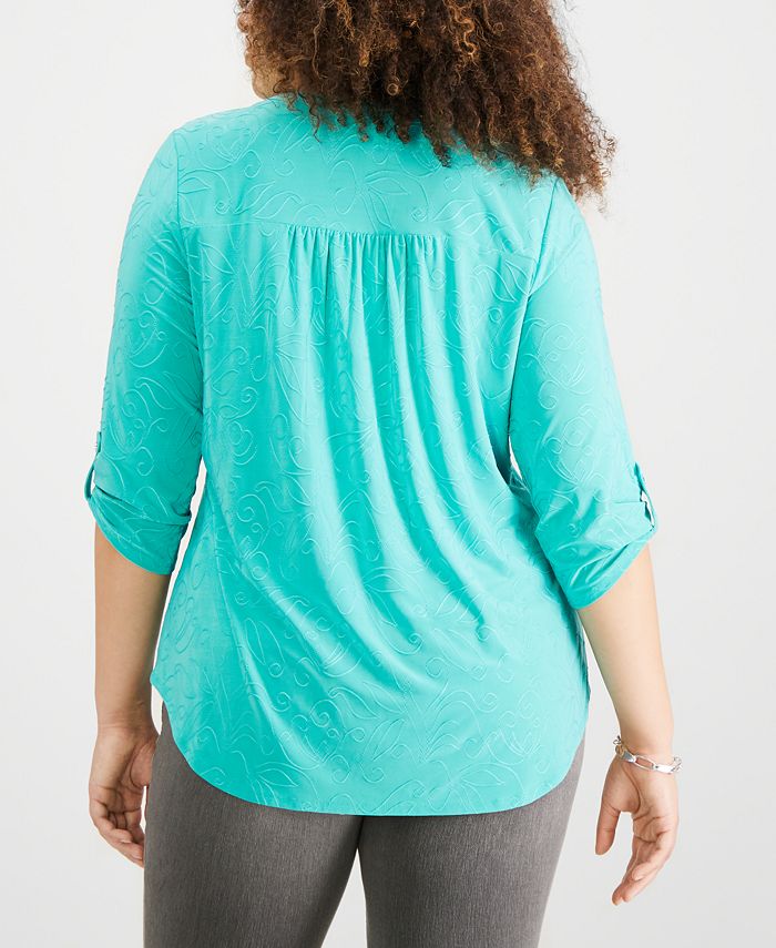 NY Collection Plus Size Pleated Utility Top - Macy's