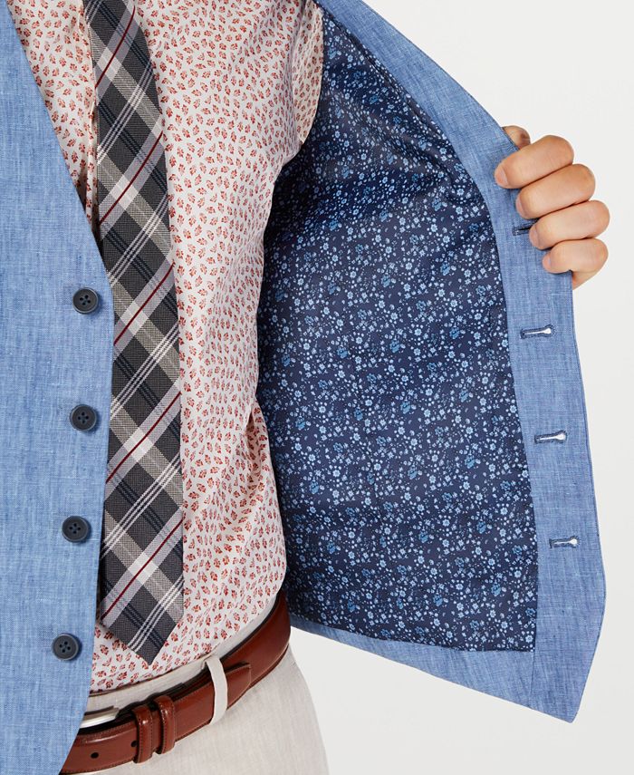 Bar III Men's Slim-Fit Chambray Linen Blue Suit Vest, Created for Macy ...