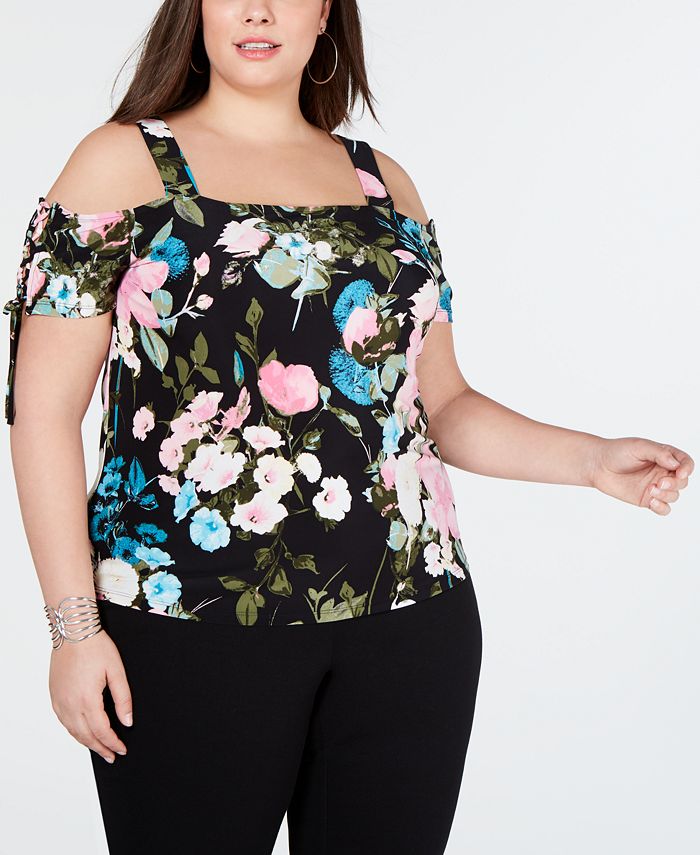 INC International Concepts INC Plus Size Printed Cold-Shoulder Top ...
