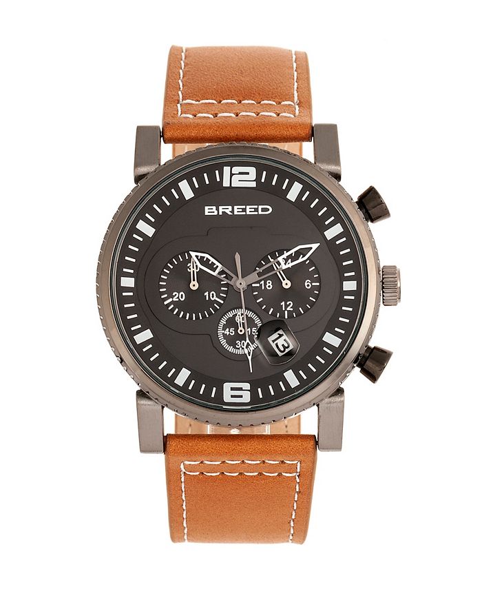 Breed Quartz Ryker Brown Face Chronograph Genuine Camel Leather Watch ...