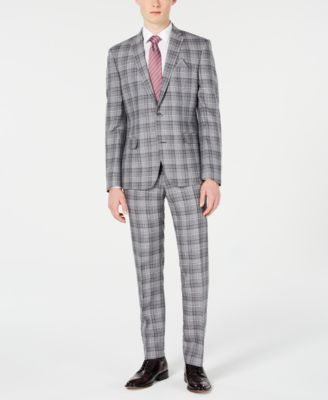 Bar III Men's Slim-Fit Linen Gray Plaid Suit Separates, Created for ...