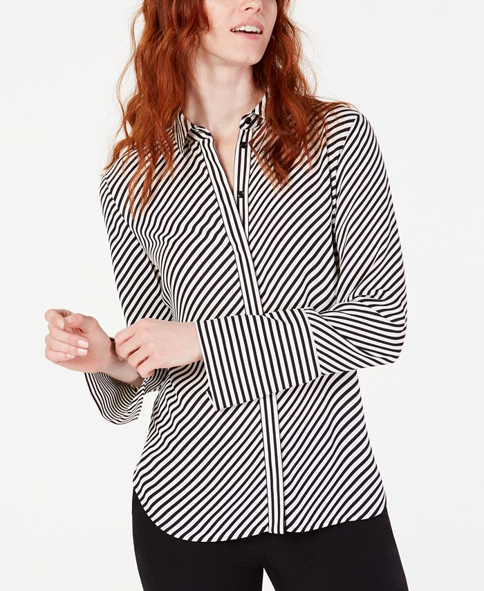 Anne Klein Striped Split-Cuff Blouse - Macy's