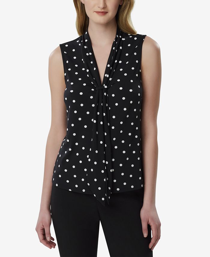 Tahari ASL Sleeveless Polka Dot Sash Top - Macy's