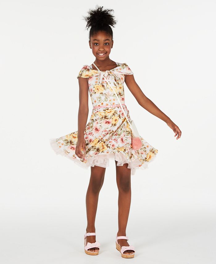 Beautees Big Girls Tie-Front Marilynn Floral-Print Dress - Macy's