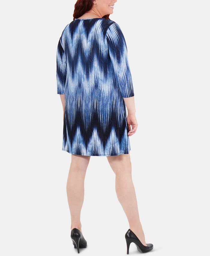NY Collection Plus Size Chevron-Print Keyhole Shift Dress - Macy's