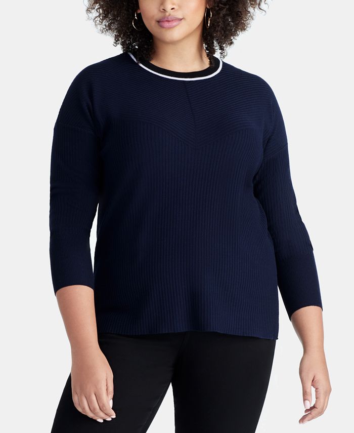RACHEL Rachel Roy Plus Size Piped-Trim Sweater - Macy's