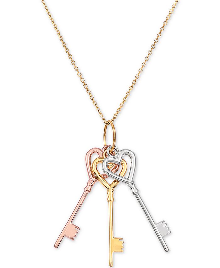 Macy's Tricolor Triple Key 18" Pendant Necklace in 14k Gold, White Gold ...