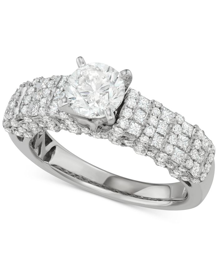 Macy's Diamond Multi-Row Engagement Ring (2-1/7 ct. t.w.) in 14k White ...