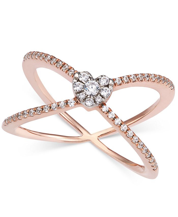 Macy's Diamond Criss-Cross Statement Ring (1/4 ct. t.w.) in 14k Rose Gold - Macy's