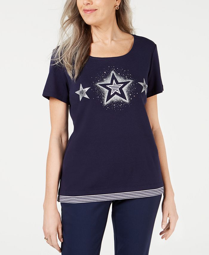 Karen Scott Cotton Star-Print Top, Created for Macy's - Macy's