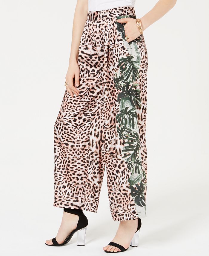 GUESS Terry Mixed-Print Wide-Leg Pants - Macy's