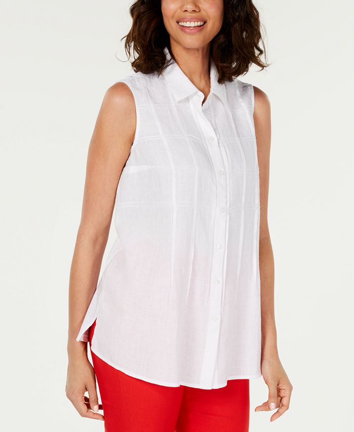 Charter Club Sleeveless Button-Front Textured Linen Top, Created for ...