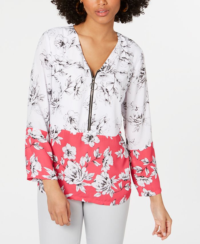 Alfani Printed Zip-Front Top, Created for Macy's - Macy's
