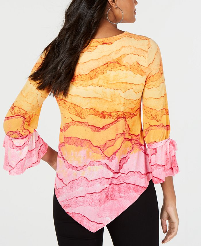 Alfani Petite Tie-Sleeve V-Hem Top, Created for Macy's - Macy's