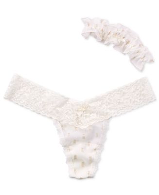 Hanky Panky Women's Sparkle Scalloped Lace Low-Rise Thong and Leg ...