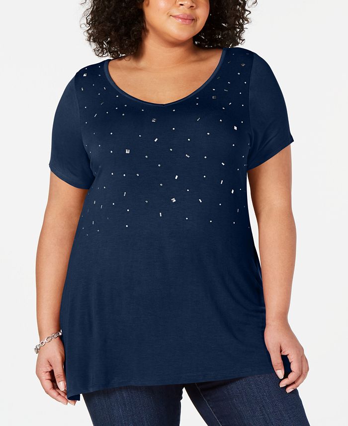 Belldini Plus Size Studded Top, Created for Macy's - Macy's