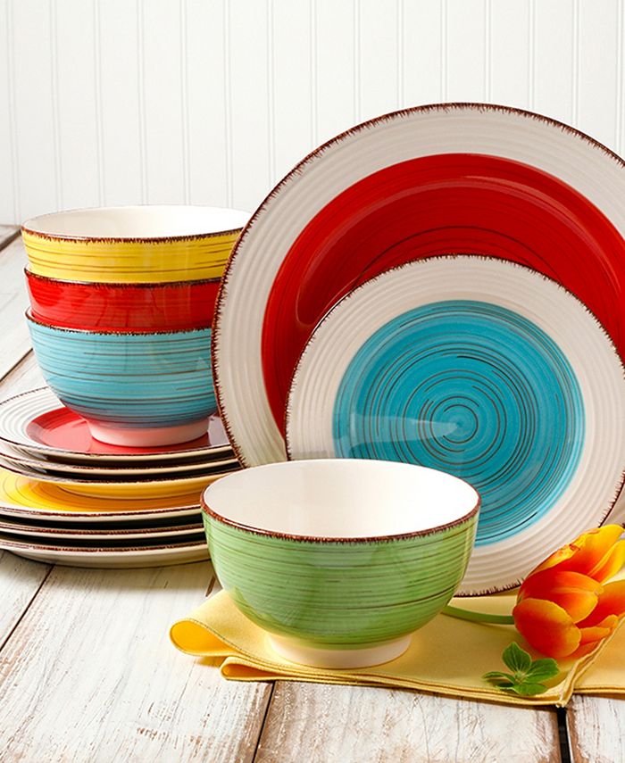 Laurie Gates Confetti Band 12 Piece Mix and Match Dinnerware Set - Macy's