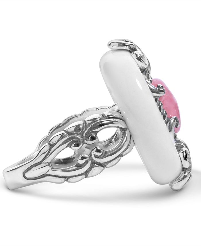 Carolyn Pollack Rhodochrosite and White Agate Ring in Sterling Silver ...