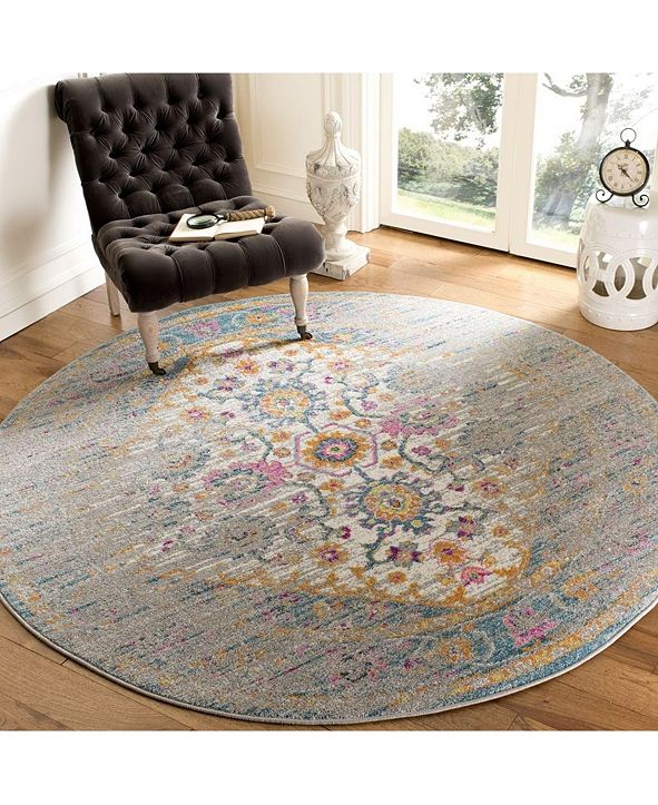 Safavieh Madison Light Gray and Fuchsia 6'7" x 6'7" Round Area Rug ...