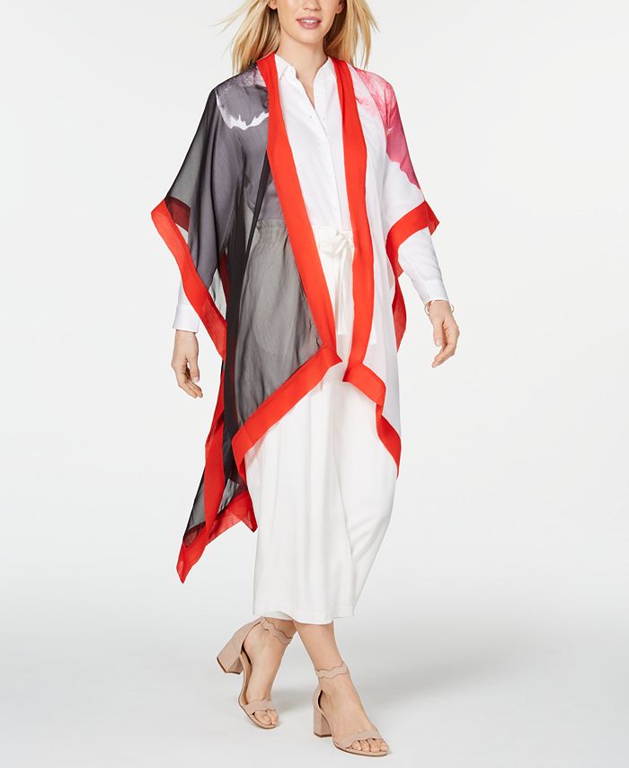DKNY Watercolor Flower-Print Chiffon Ruana - Macy's