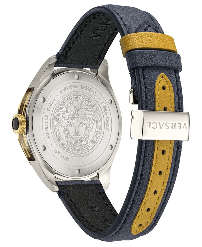 Versace Men's Swiss Glaze Blue Leather Strap Watch 43mm - Macy's