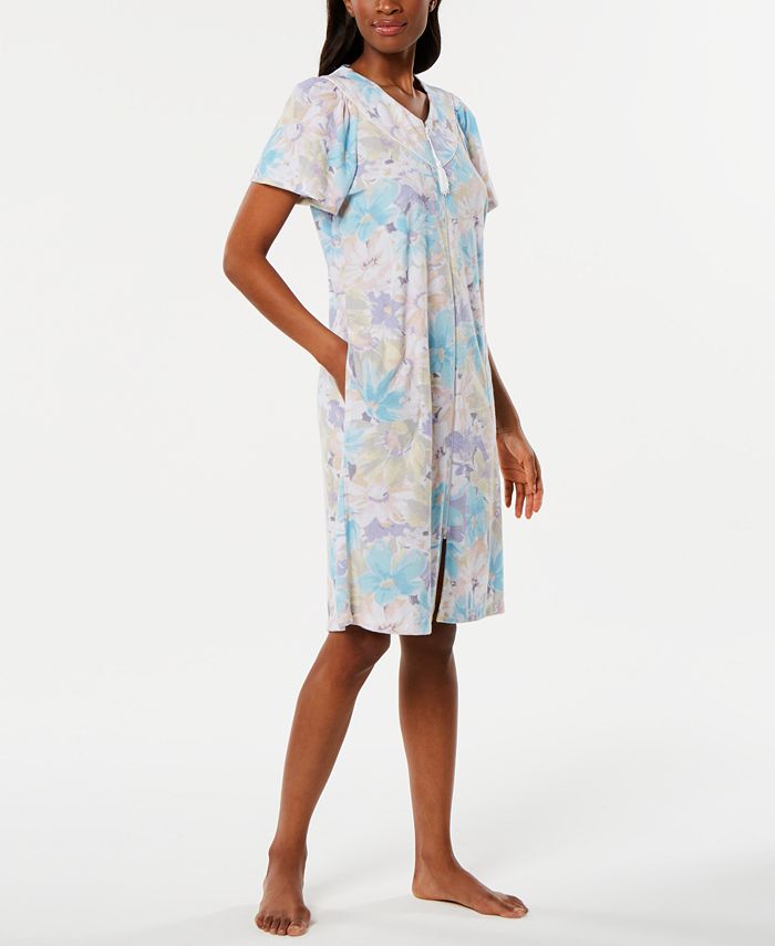 Miss Elaine Printed Micro-Terry Zip Robe - Macy's