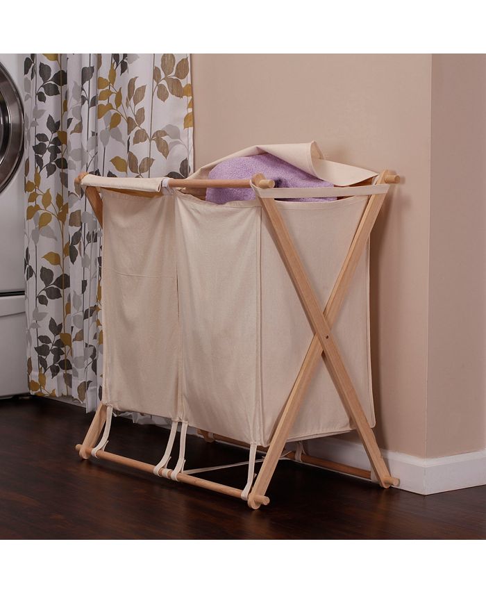 Household Essentials Collapsible Wood X-Frame Double Laundry Hamper ...
