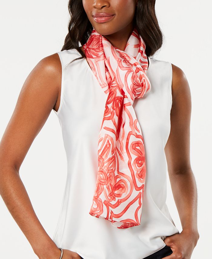 Echo Sketched Flower-Print Silk Oblong Scarf - Macy's