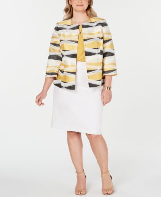 Kasper Plus Size Jacquard Flyaway Jacket, Crisscross Stretch Top ...