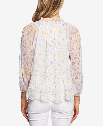 CeCe Printed Ruffle-Trim Chiffon Blouse - Macy's