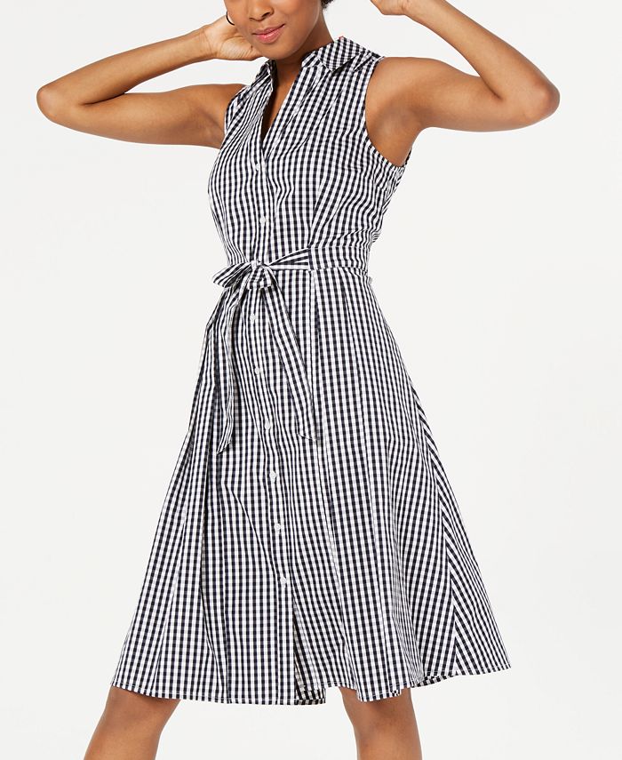 Maison Jules Sleeveless Gingham Fit & Flare Dress, Created for Macy's - Macy's