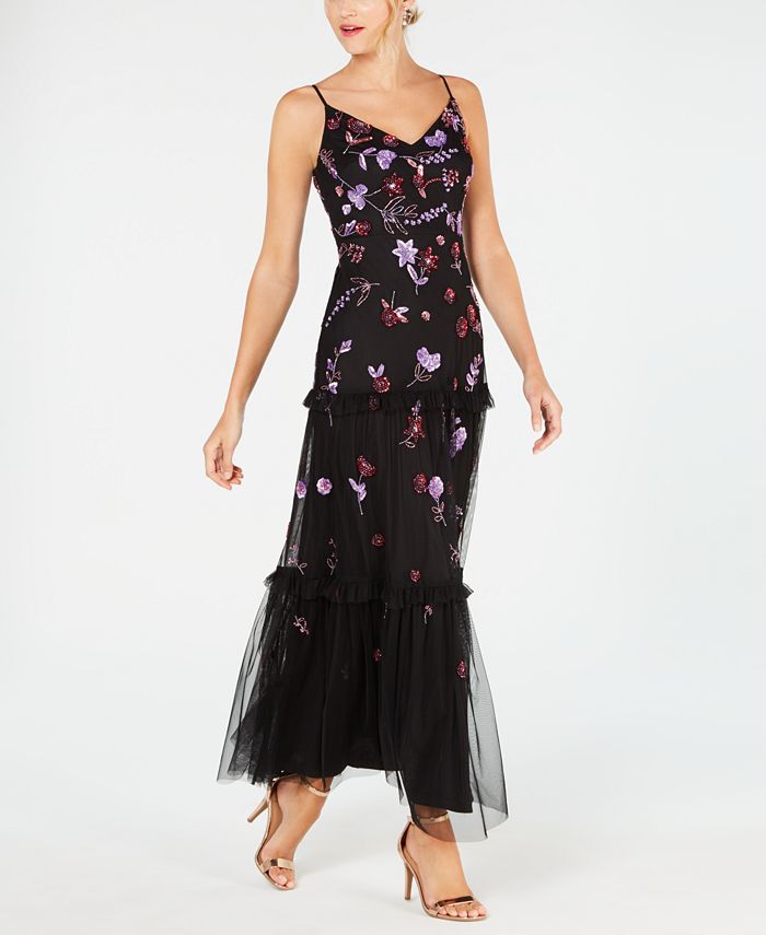 Adrianna Papell Beaded Ruffled Gown - Macy's