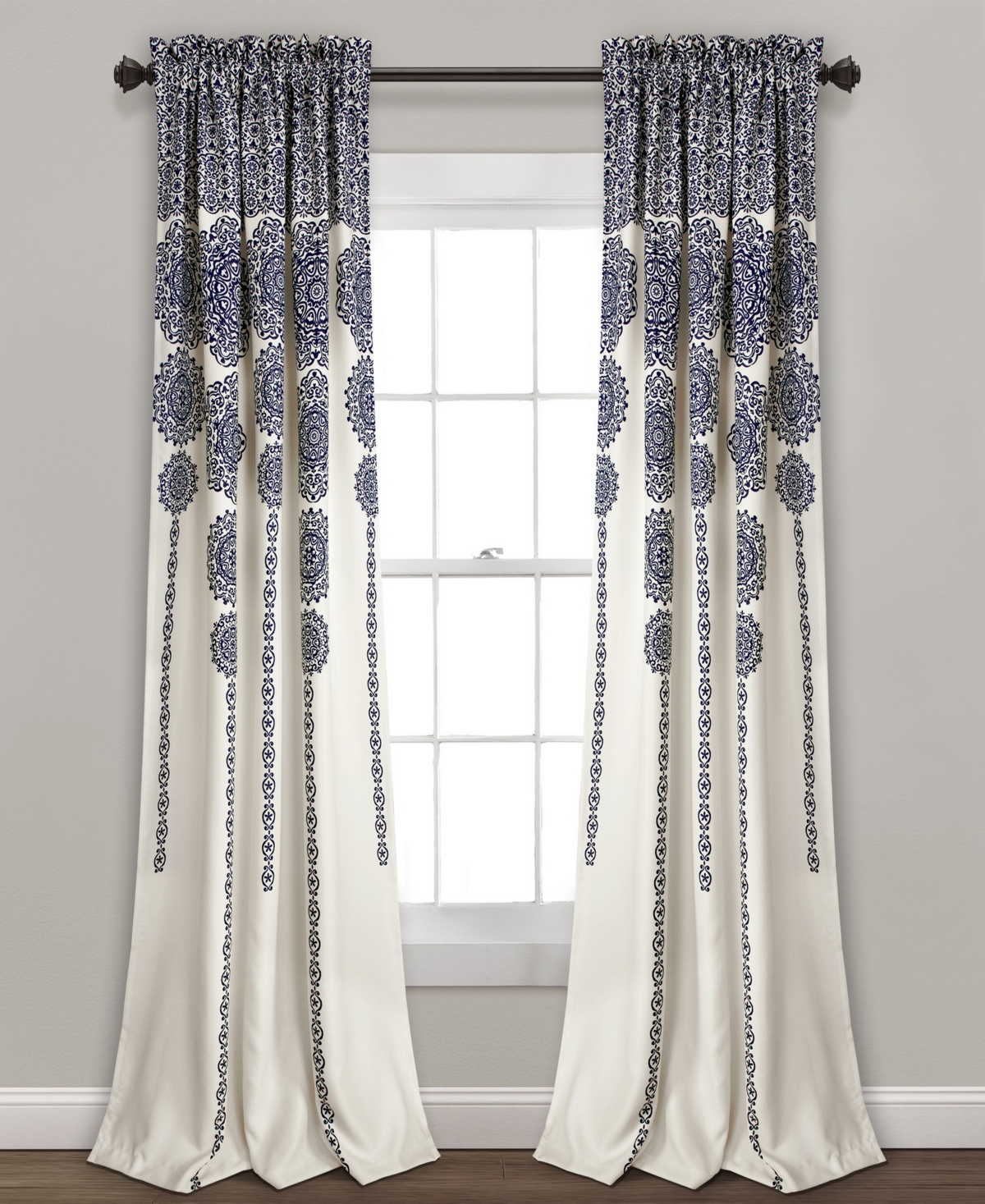 Click here for Medallion Stripe 52 x 84 Curtain Set - Navy prices